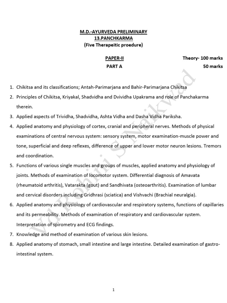 PG Panchakarma 1st Year Notes | PDF | Ayurveda | Anatomy