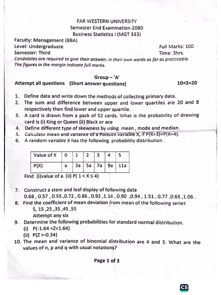 3rd Sem Exam Paper | PDF