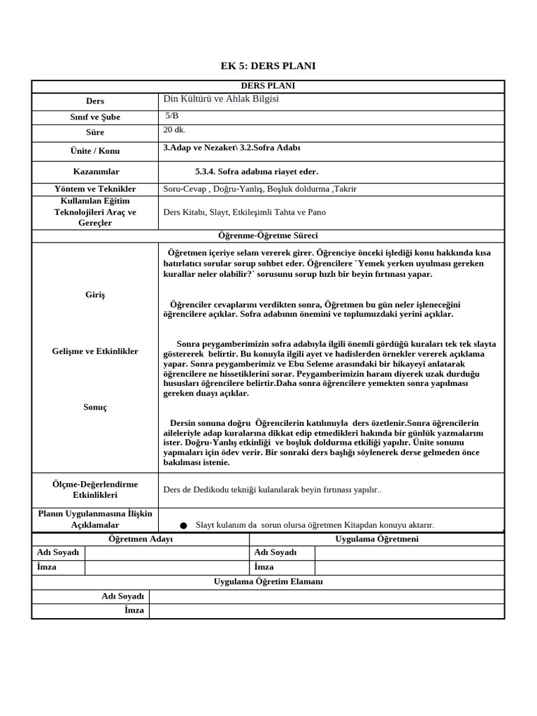 Gece - Barış - Ceco - Ders Plan Ödevi | PDF