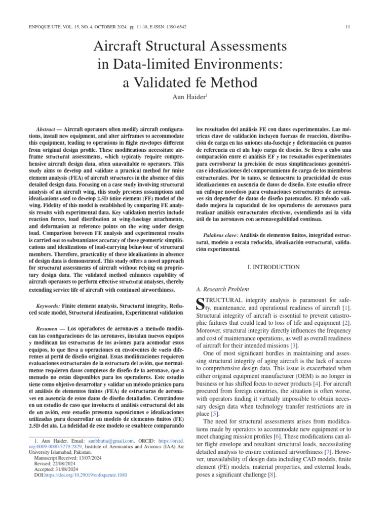 Aircraft Structural Assessments in Data-Limited Environments A Validated FE Method | PDF ...