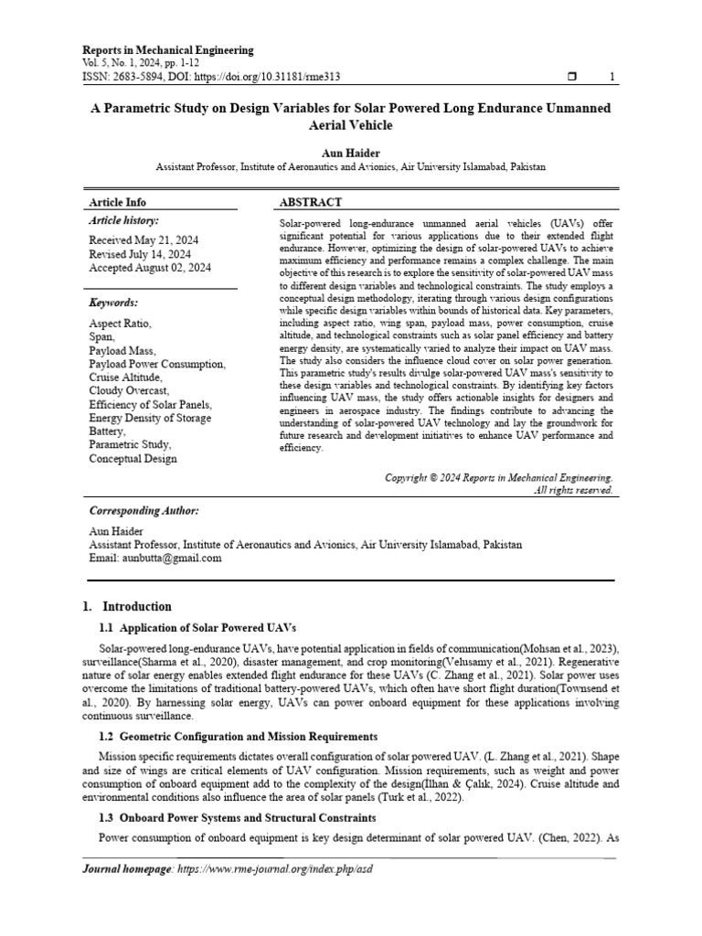 A Parametric Study On Design Variables For Solar Powered Long Endurance ...