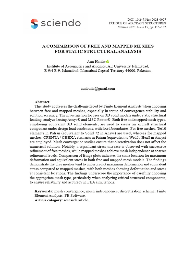 A Comparison of Free and Mapped Meshes For Static Structural Analysis ...