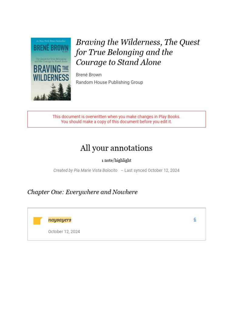 Notes From "Braving The Wilderness, The Quest For True Belonging and ...