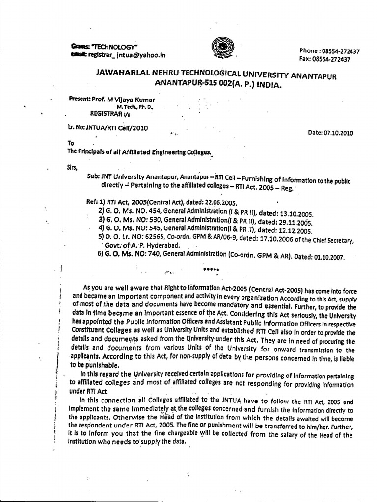 AP Jntu Rti Order From Sic | PDF