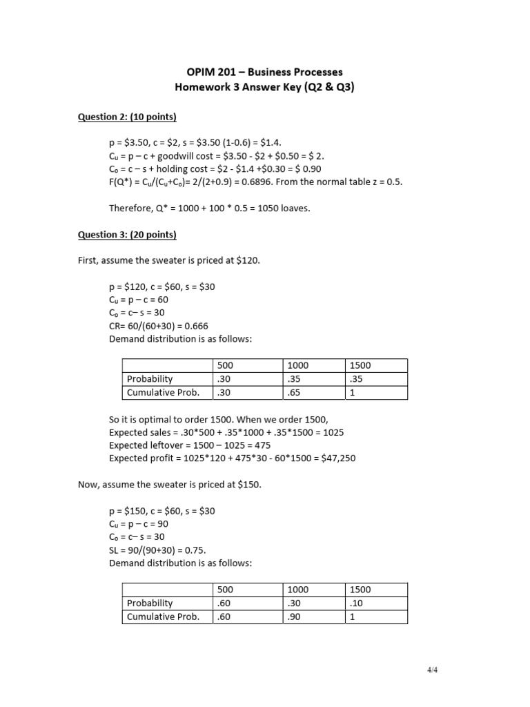 OPIM201-T1202425-HW3-Q2-Q3-Key (Final) | PDF