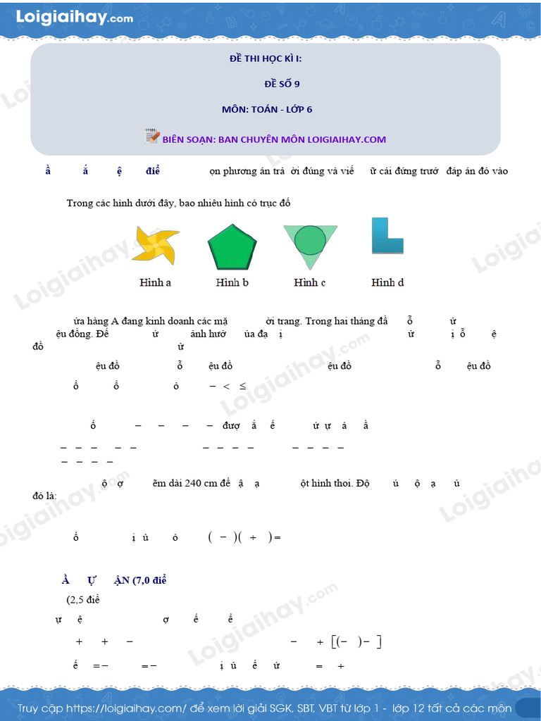 De Kiem Tra Hoc Ki 1 Toan 6 de So 9 Ket Noi Tri Thuc 1670920063 | PDF