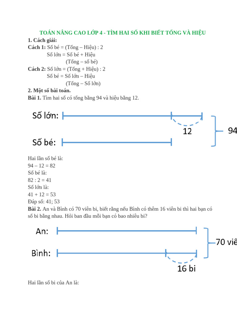 Bai Tap Nang Cao Toan Lop 4 Bai Toan Tong Hieu | PDF