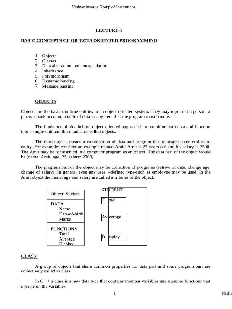 Object-Oriented Programming Basics | PDF | Class (Computer Programming) | Object (Computer Science)