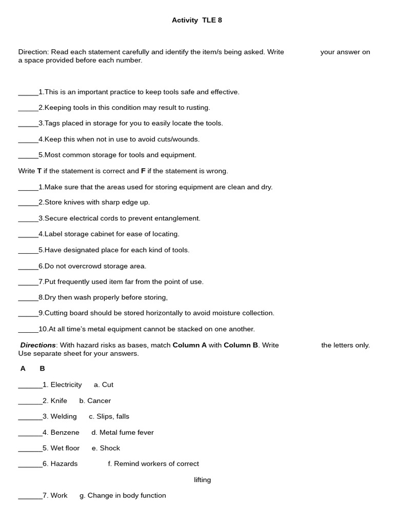 TLE-8-ACTIVITY - Docx 20240502 083619 0000 | PDF | Hand Washing