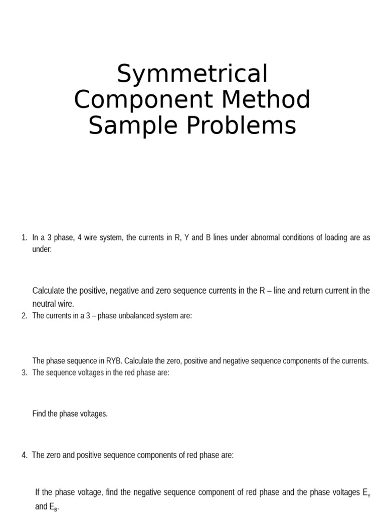 Symmetrical Component Method Sample Problems | PDF | Electrical Impedance | Manufactured Goods