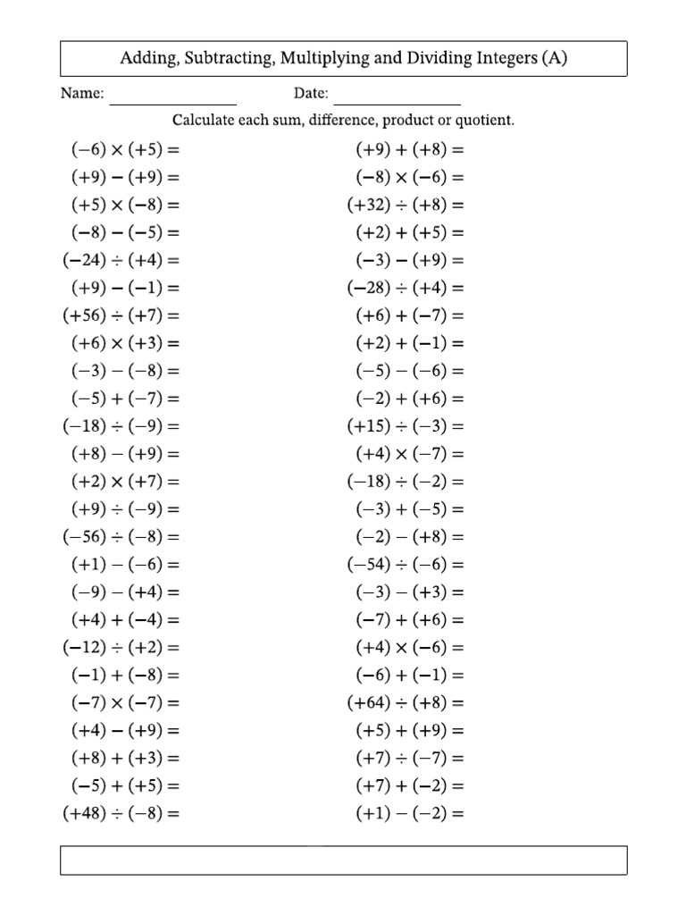 Maths Integers 1 | PDF