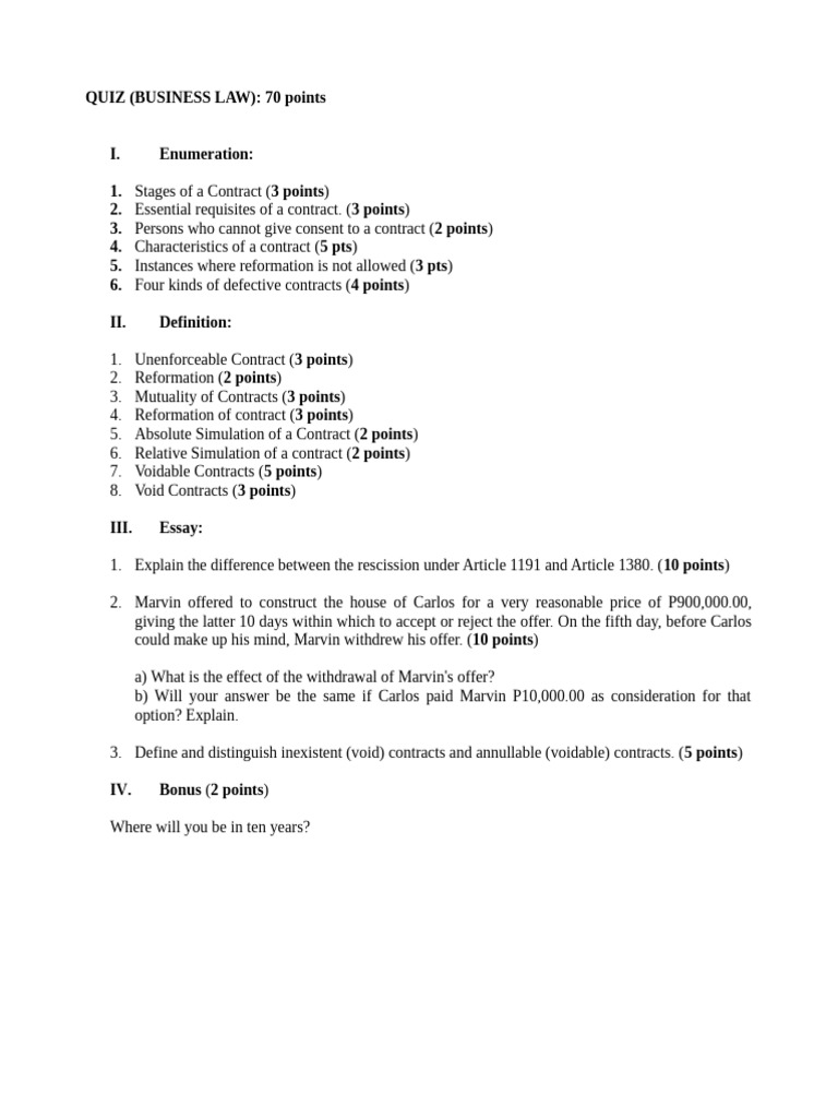 Final Quiz Business Law December 7 2024 | PDF