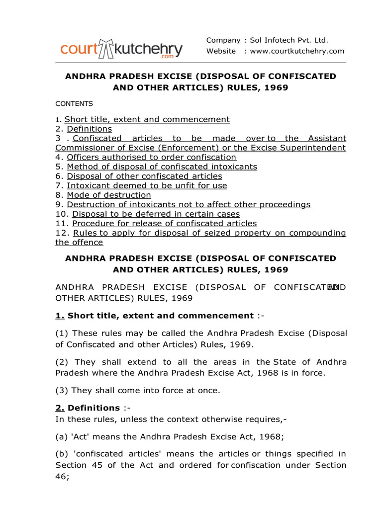 Andhra Pradesh Excise (Disposal of Confiscated and Other Articles ...