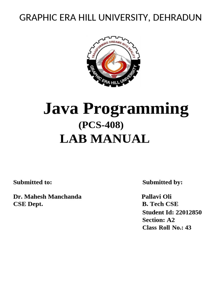 Java Programming Lab Manual - Graphic Era | PDF