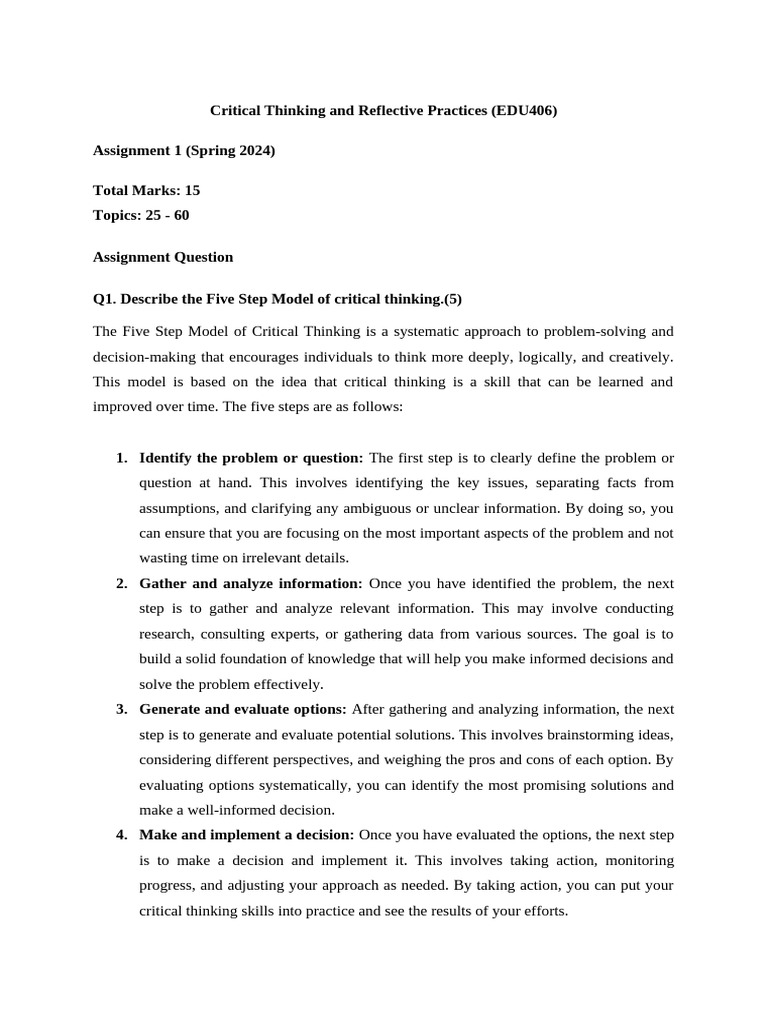 EDU 406 assignment | PDF | Critical Thinking | Decision Making