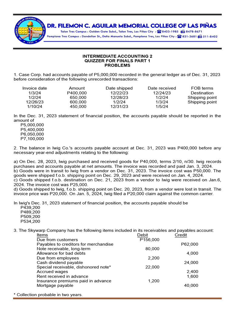 Quizzer For Finals IAC2 | PDF | Deferred Tax | Bonds (Finance)