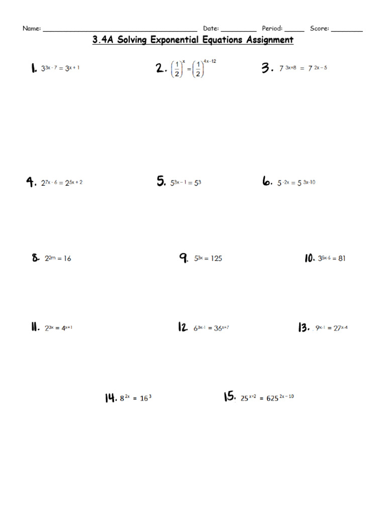 11.13 - ASSG - 3.4A Solving Exponential Equations | PDF