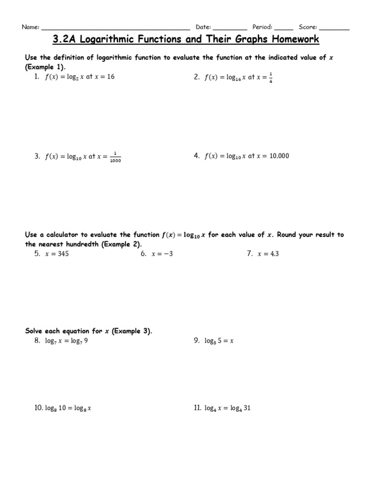 10.31_ASSG_3.2A Logarithmic Functions and Their Graphs | PDF
