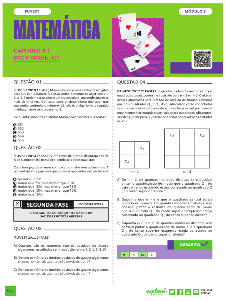 8 1 Princípio Fundamental Da Contagem e Arranjo Exercícios Fuvest | PDF