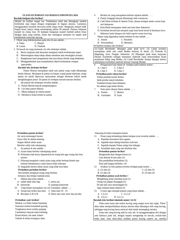 Soal Ulangan Bahasa Indonesia 7 Alfi | PDF