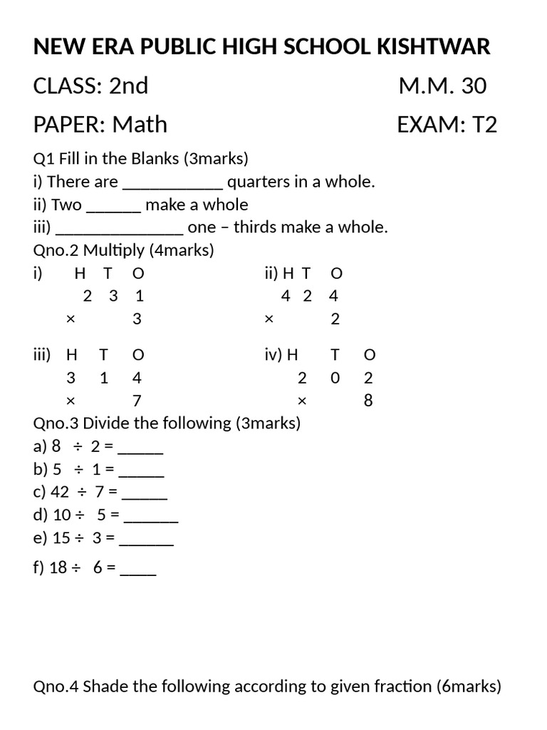 2nd math t2 | PDF
