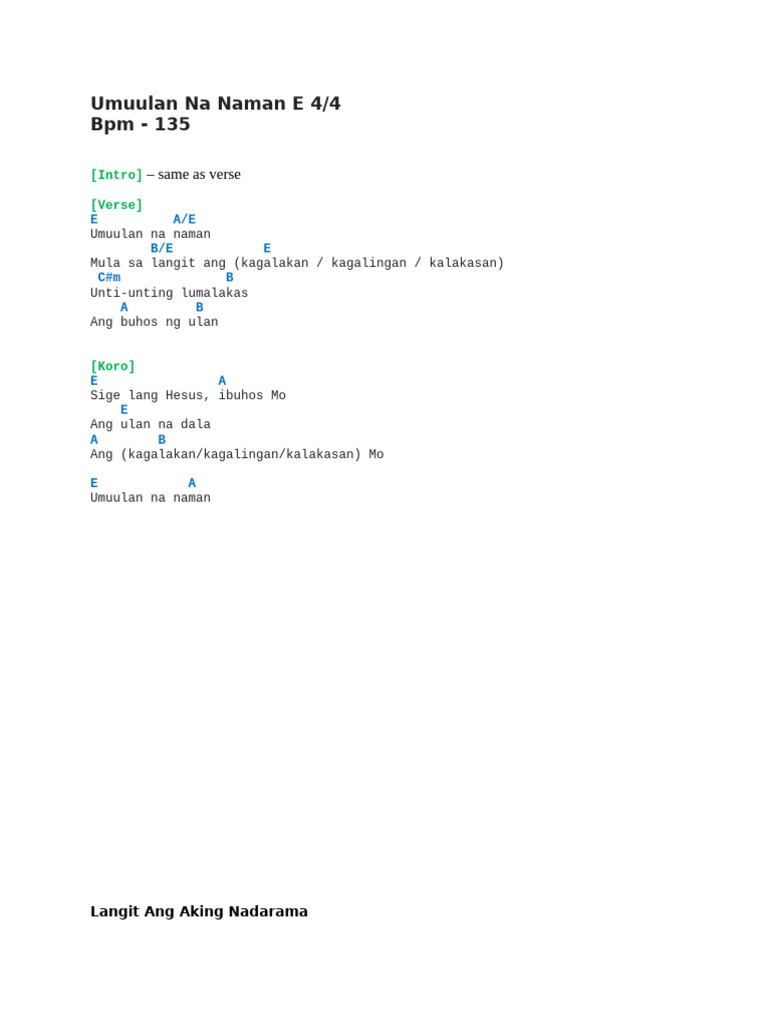 UMUULAN-NA-NAMAN-LANGIT-ANG-AKING-NADARAMA-PAGIBIG-MONG-KAY-GANDA-MY-KING-FOREVER | PDF