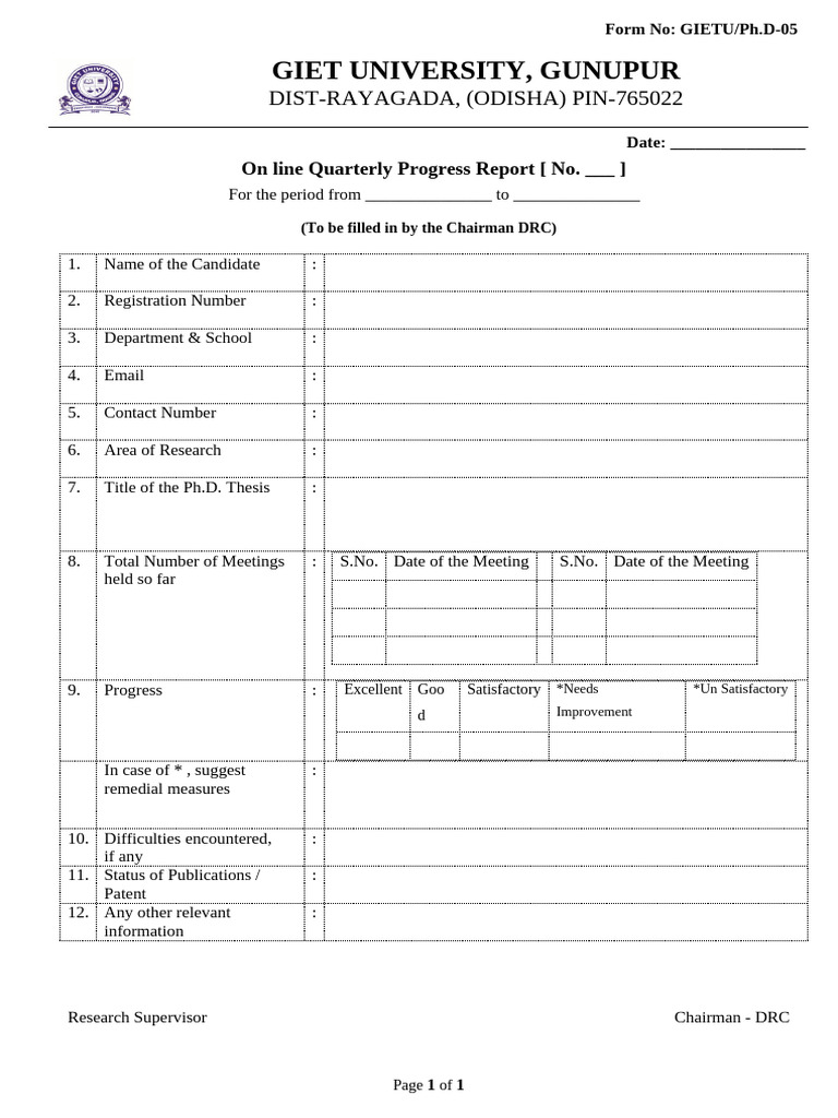 Form 5 - Quarterly Progress Report (1) | PDF