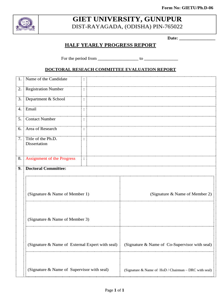 Form 6 - Half Yearly Progress Report (1) | PDF