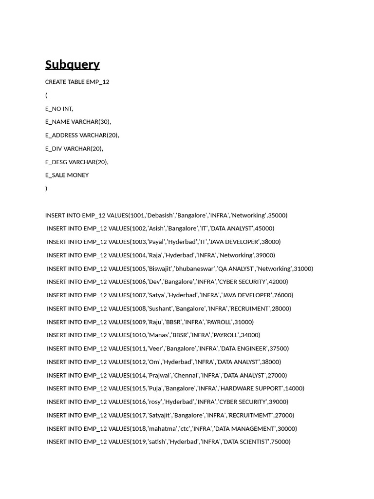 Subquery Nidhi Note | PDF
