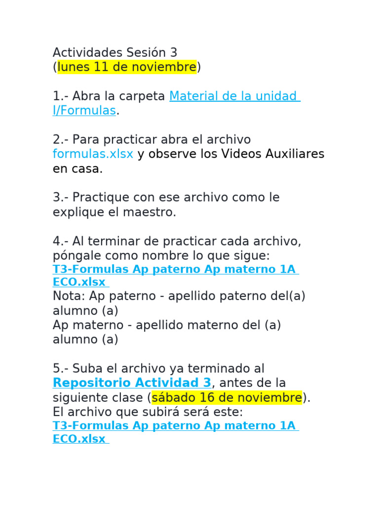 Actividades Sesión 3 - 1A - Hoja de Calculo | PDF