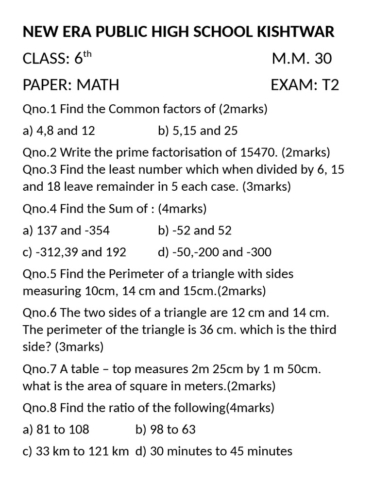 6th Math t2 | PDF