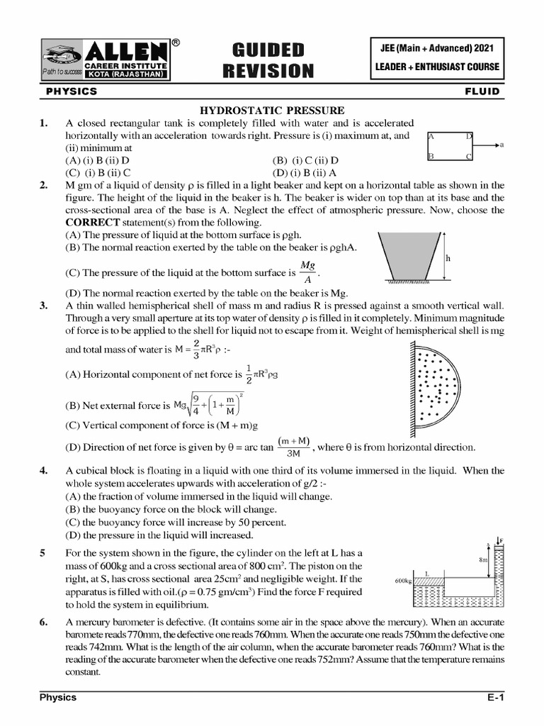 008. Guided Revision Sheet GRS_Fluid Mechanics | PDF