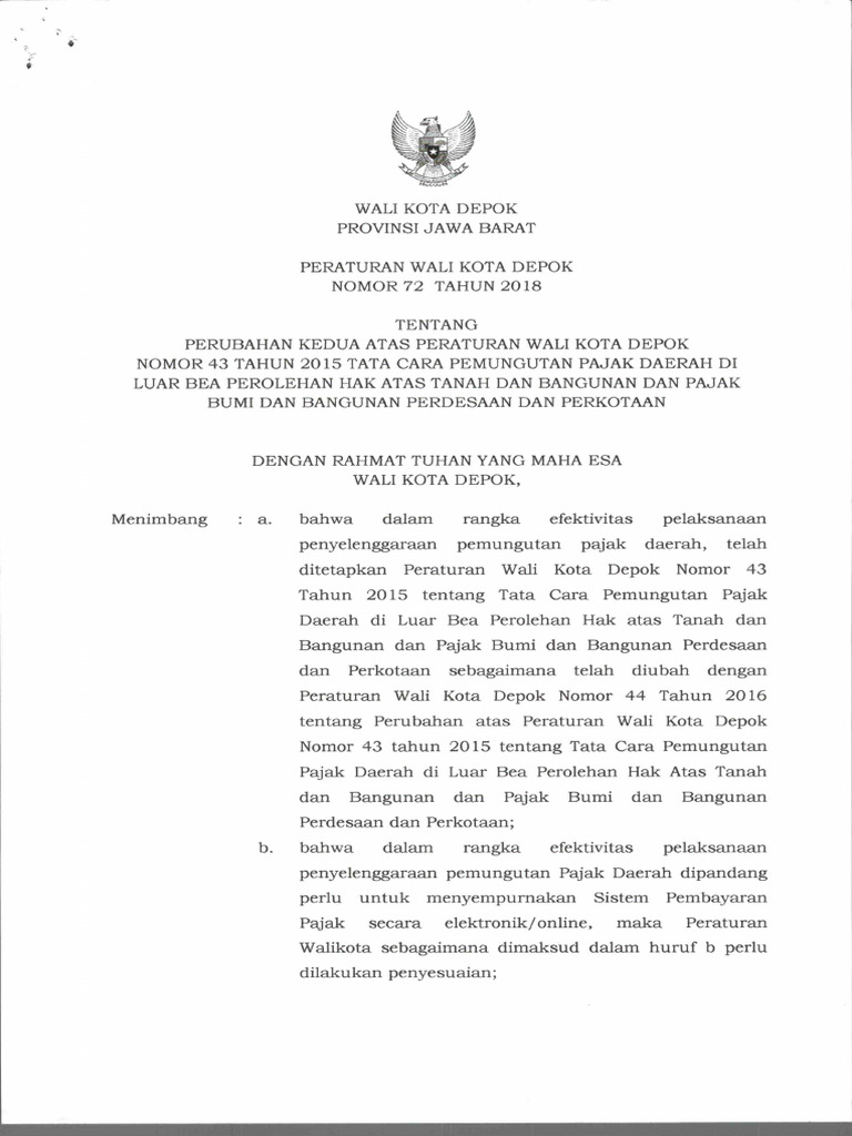 Perwal NO 72 Tahun 2018 (Perubahan Kedua Perwal 43 Tahun 2015) | PDF