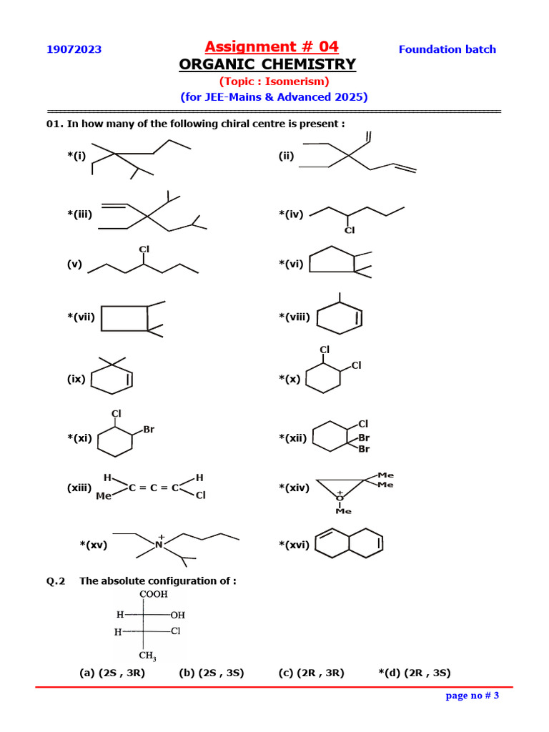 Answer Assignment 04 Isomerism (Geometrical) | PDF | Isomer | Organic ...