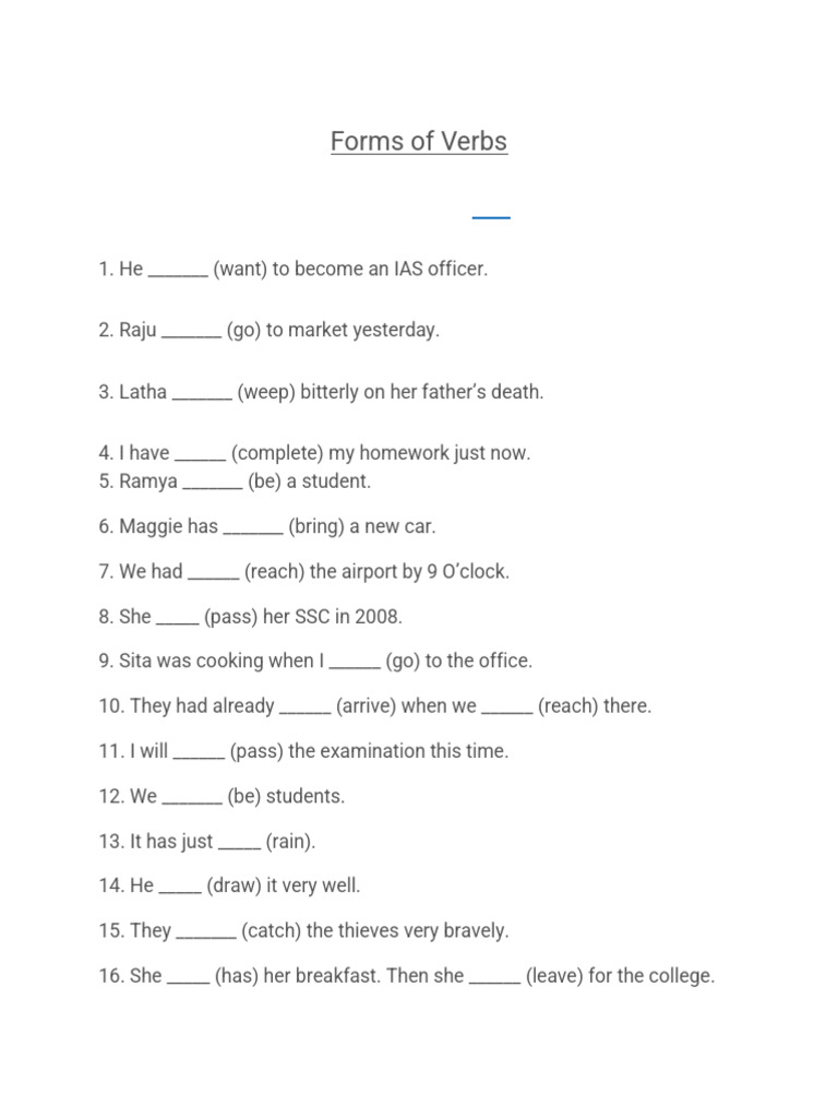 Forms of Verbs Worksheet-1 | PDF