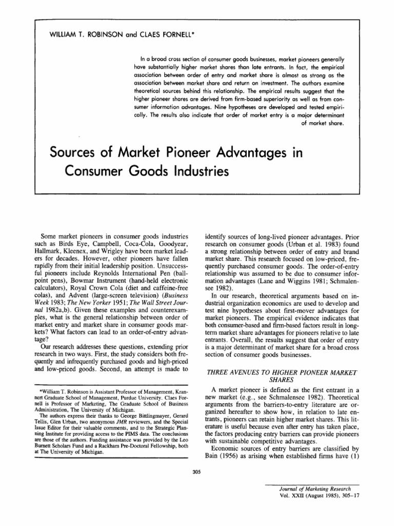 Market Pioneer Advantages in Consumer Goods | PDF | Marketing | Estimator