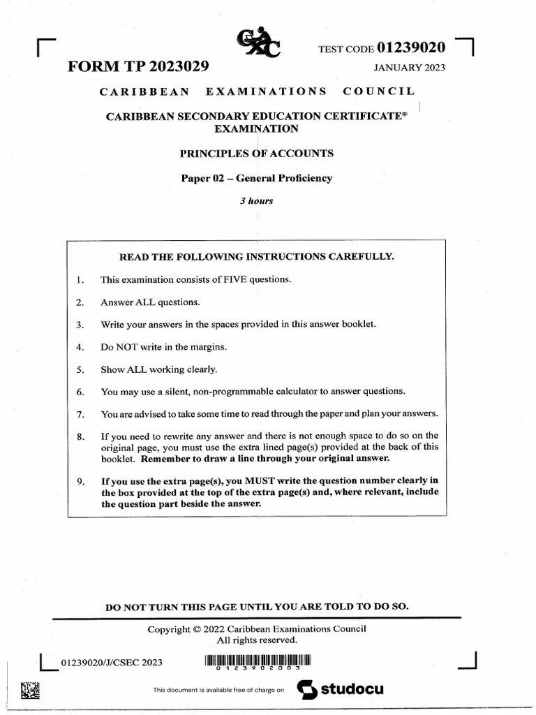 CSEC Principles of Accounts January 2023 | PDF