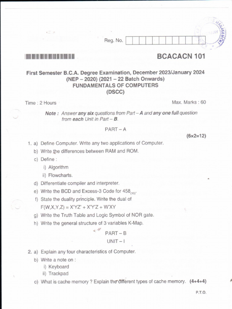 BCA I Semester Fundamentals of Computer NEP Jan 2024 | PDF