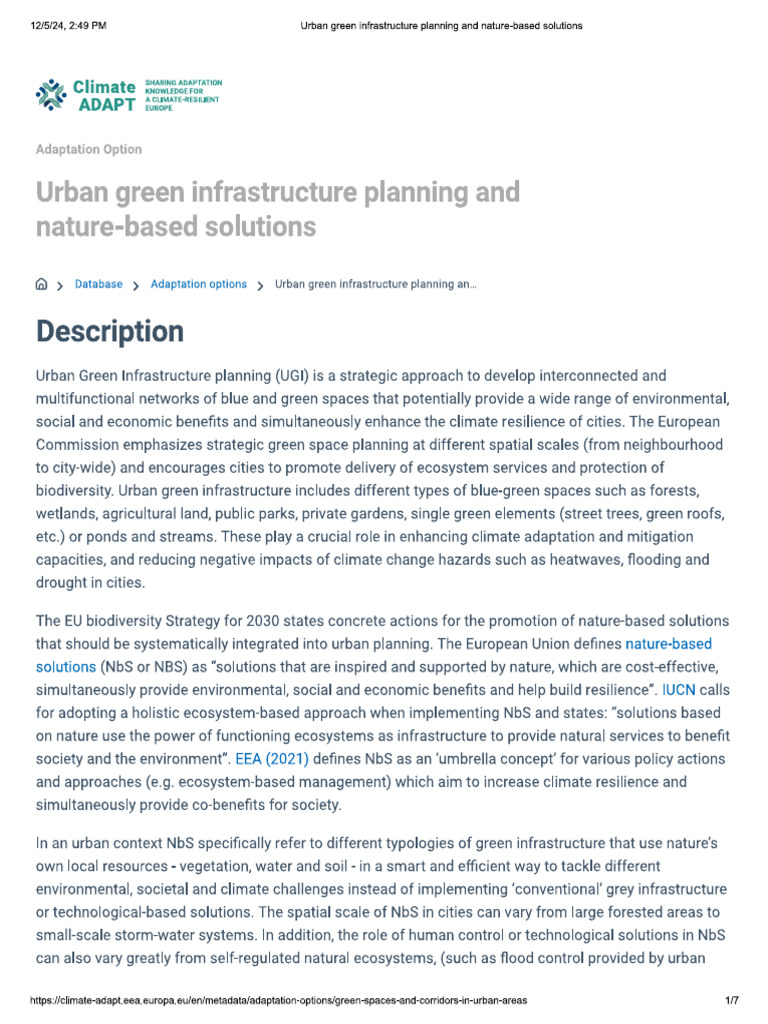 Urban Green Infrastructure Planning and Nature-Based Solutions | PDF