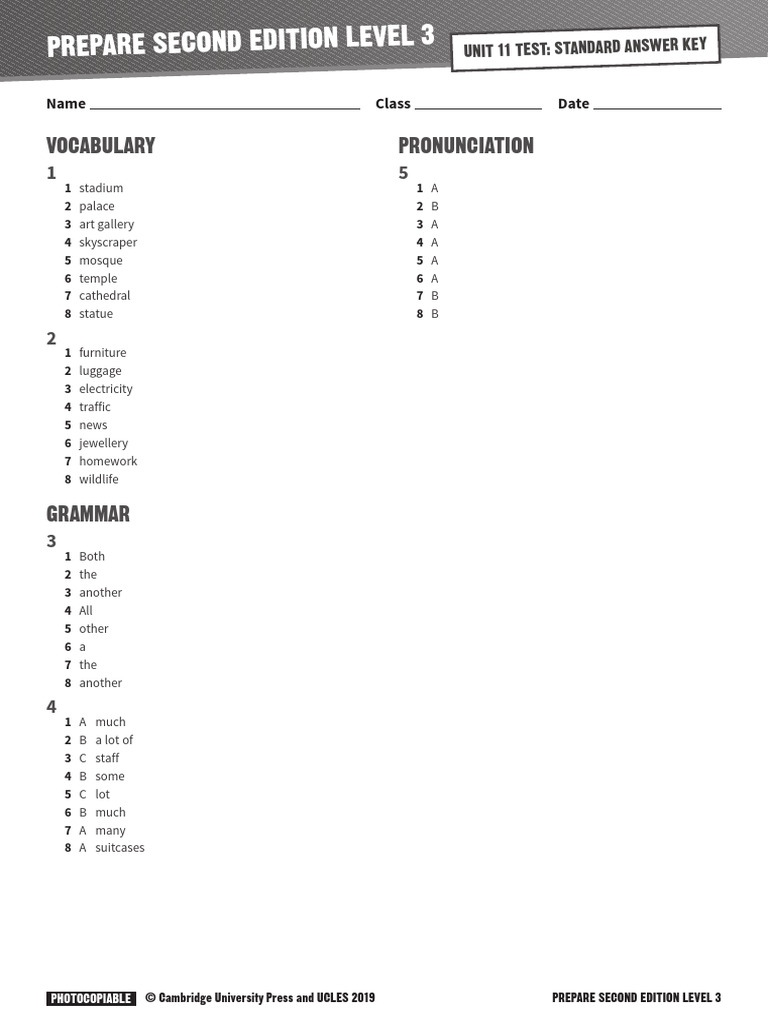 Unit 11 Test Answer Key Level 3 | PDF
