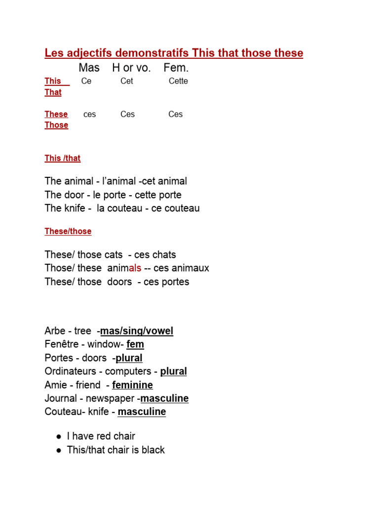 Demonstrative Adjectives | PDF