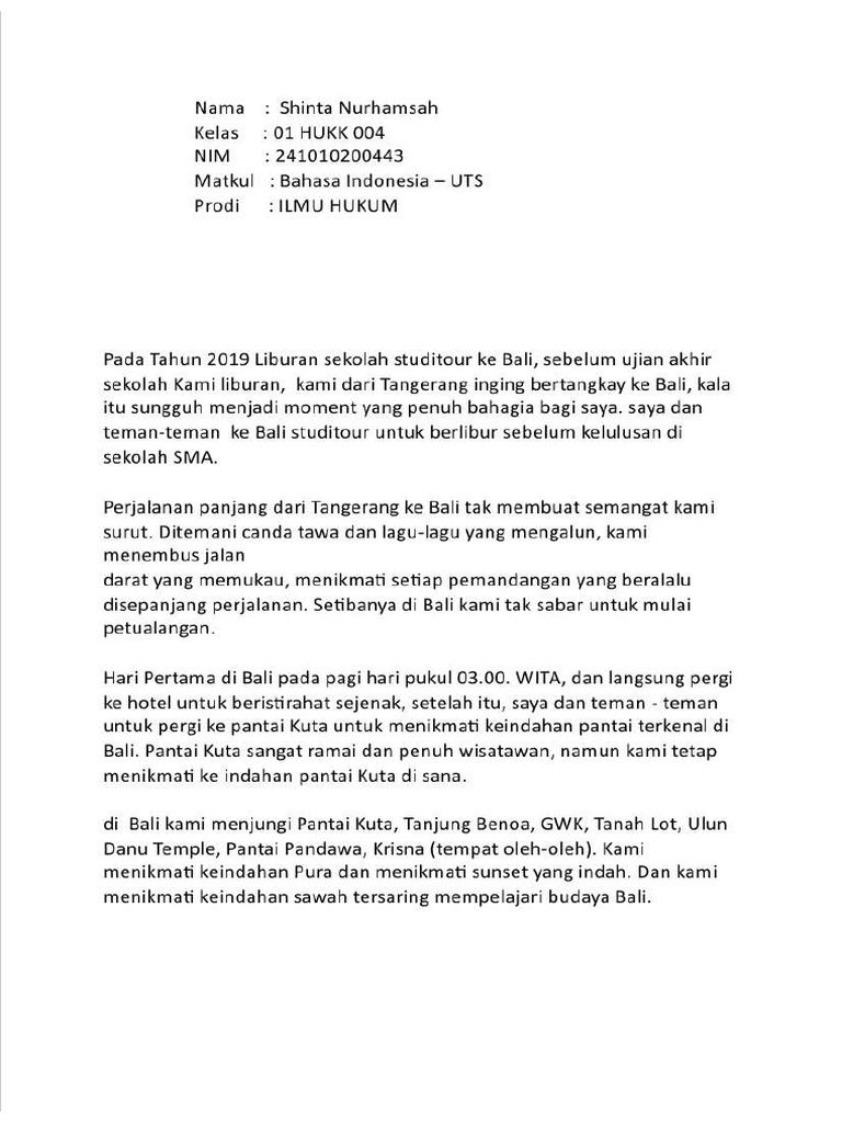 Shinta Nurhamsah - Bahasa Indonesia UTS | PDF