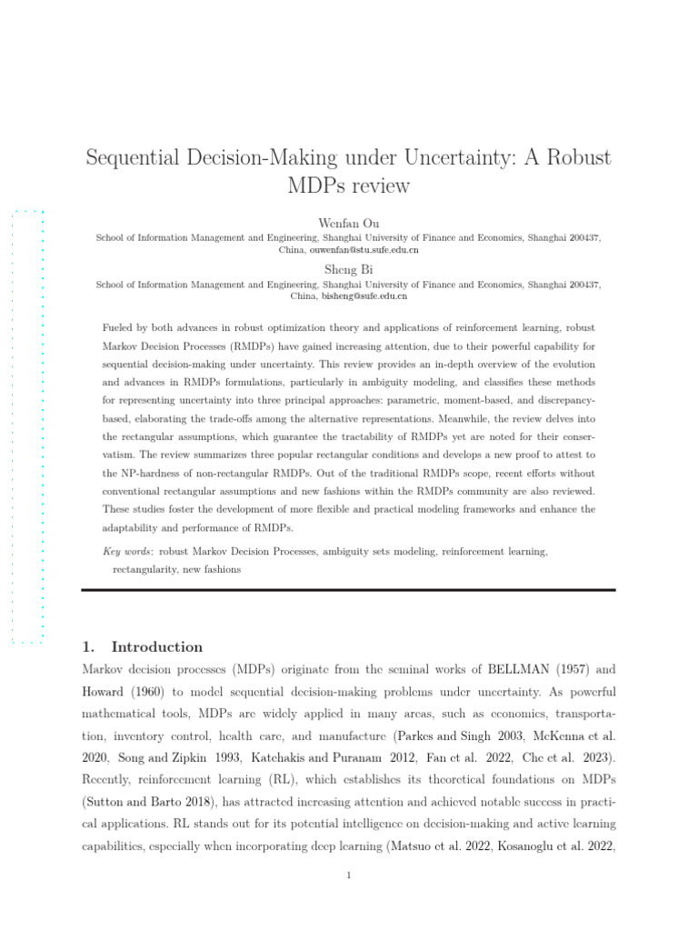 Sequential Decision-Making Under Uncertainty - A Robust MDPs Review ...