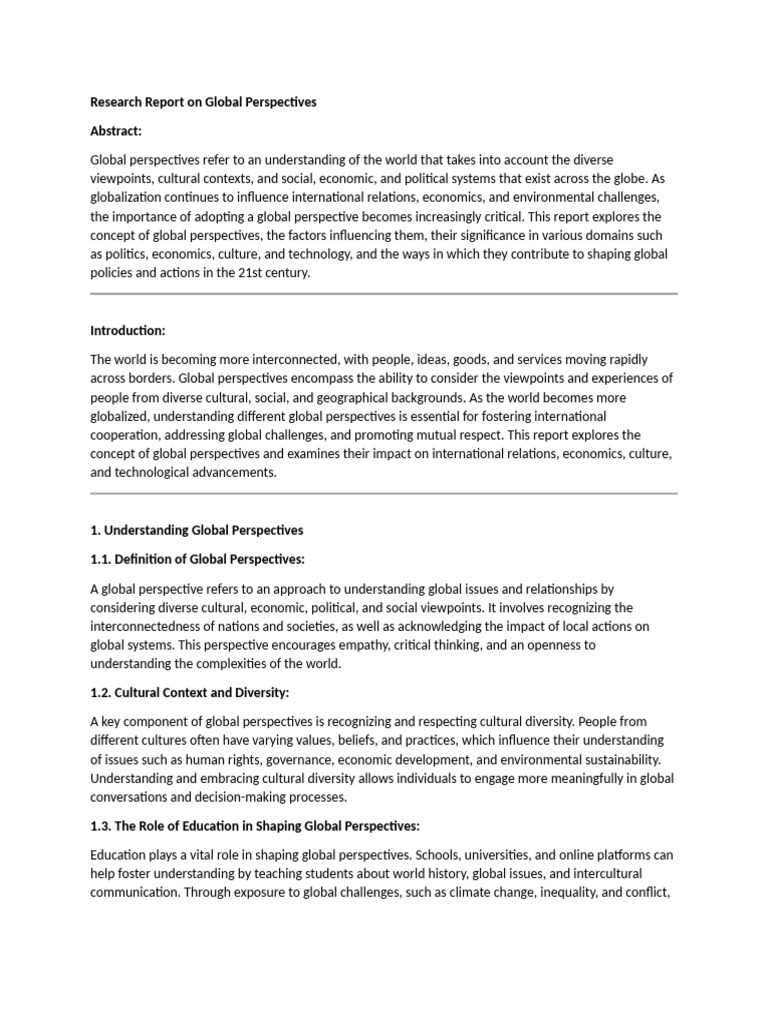 Research Report On Global Perspectives | PDF | Globalization | Climate ...