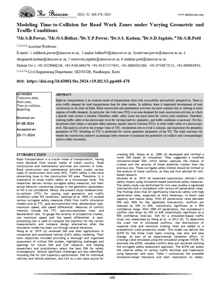 Modeling Time-to-Collision For Road Work Zones Under Varying Geometric ...