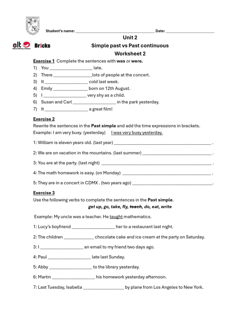 02 - Unit 2 - Simple Past Vs Past Continuous - Worksheet 2 | PDF | Syntax | Language Mechanics