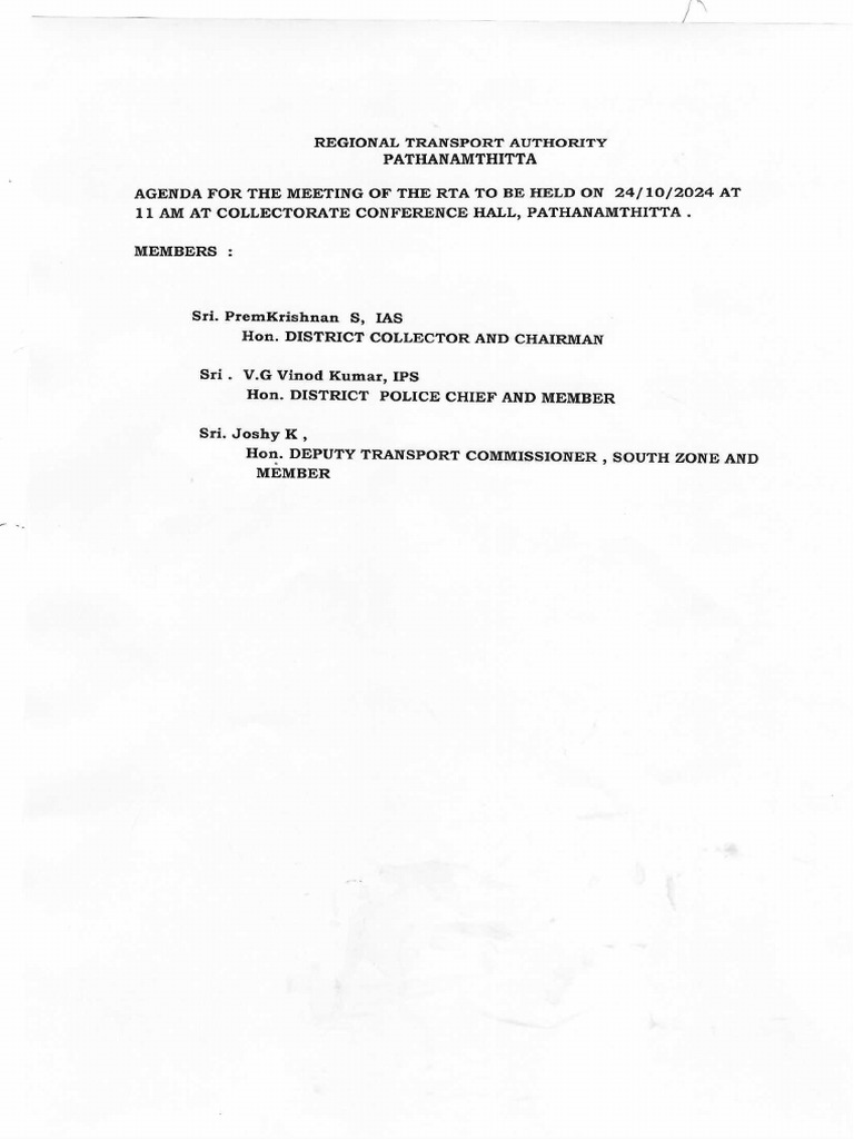 RTA Agenda - PTA - 0 | PDF