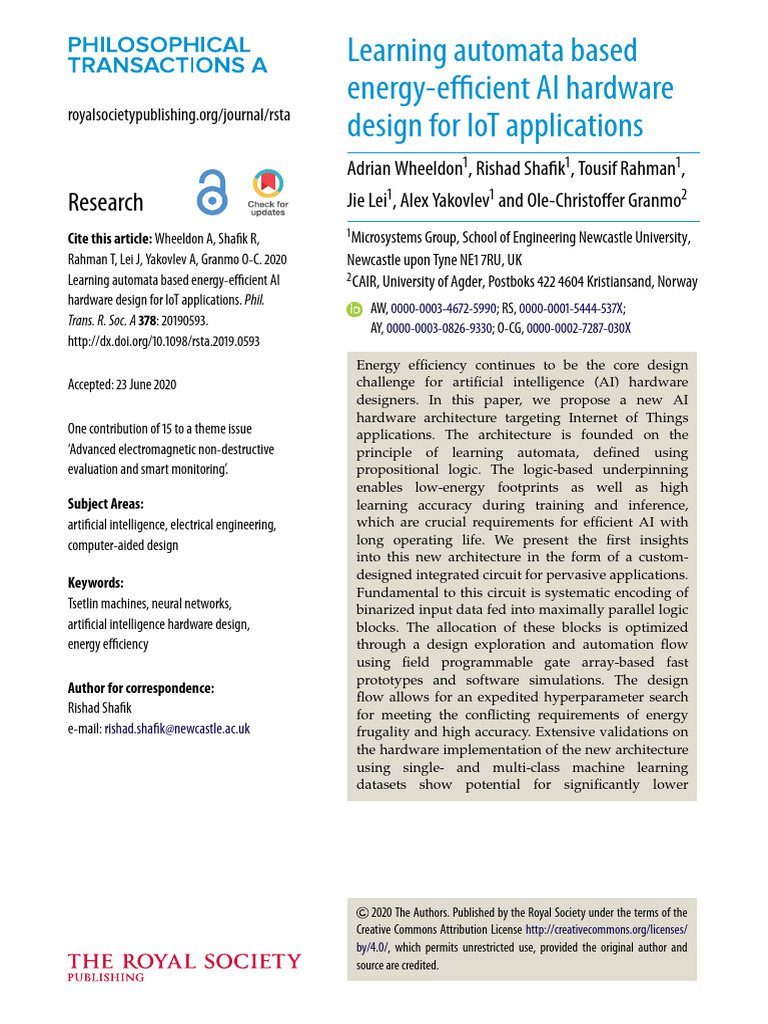 Wheeldon Et Al 2020 Learning Automata Based Energy Efficient Ai Hardware Design For Iot