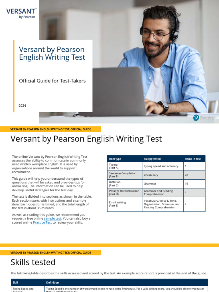 Versant by Pearson English Writing Test Official Test Guide | PDF ...
