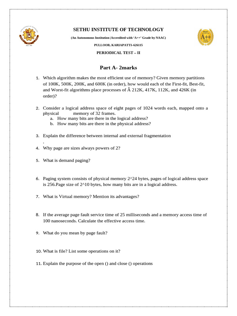 PT2 Question bank | PDF | Scheduling (Computing) | Computer Architecture